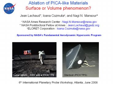 Ablation of PICA-like Materials presentation | free to view