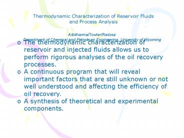 PPT – Thermodynamic Characterization of Reservoir Fluids PowerPoint ...