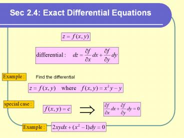 PPT – Sec 2.4: Exact Differential Equations PowerPoint presentation ...
