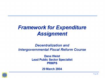 Framework for Expenditure Assignment Decentralization and ...