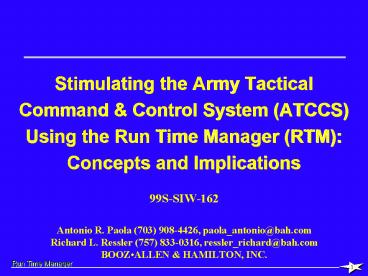 Stimulating the Army Tactical Command presentation | free to view