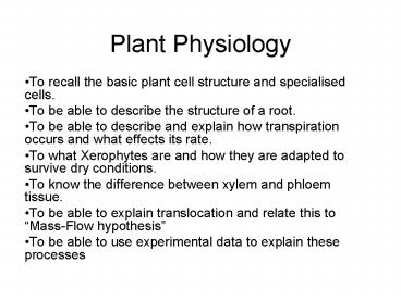 PPT – Plant Physiology PowerPoint presentation | free to view - id ...
