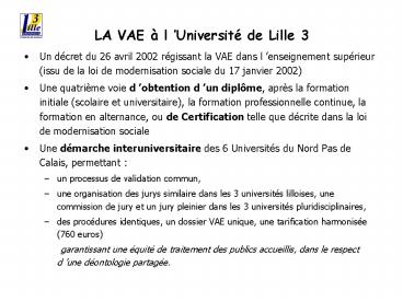 PPT – LA VAE PowerPoint presentation | free to view - id: 298ece-ZDc1Z