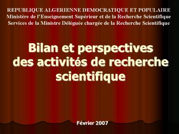 Bilan et perspectives des activits de recherche scientifique ...