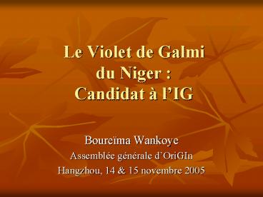 Le Violet de Galmi du Niger : Candidat lIG presentation | free to view