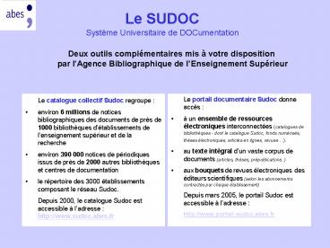 PPT – Le SUDOC Systme Universitaire de DOCumentation PowerPoint ...