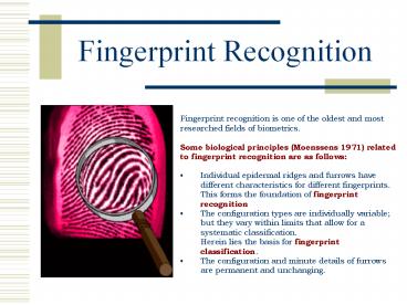 Fingerprint Recognition presentation | free to download