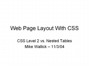 Web Page Layout With CSS presentation | free to view
