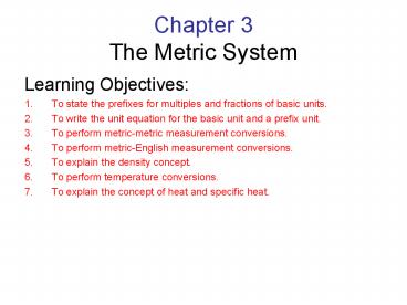 Chapter 3 The Metric System presentation | free to view