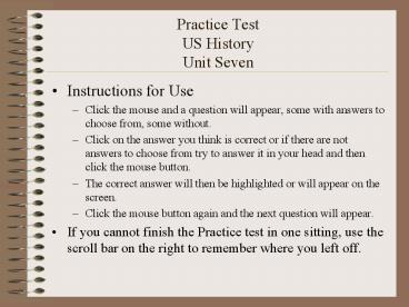Practice Test US History Unit Seven presentation | free to view