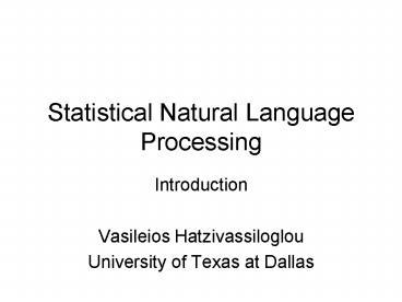 PPT – Statistical Natural Language Processing PowerPoint presentation ...