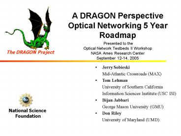 A DRAGON Perspective Optical Networking 5 Year Roadmap Presented to the ...