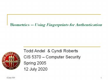 Biometrics -- Using Fingerprints for Authentication presentation | free ...