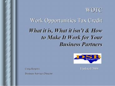 WOTC Work Opportunities Tax Credit presentation | free to view