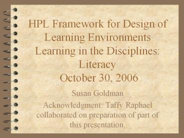 HPL Framework for Design of Learning Environments Learning in the ...