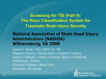 Screening for TBI Part II: The Mayo Classification System for Traumatic ...