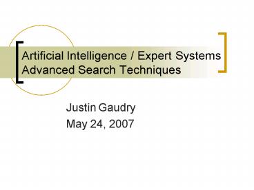 Artificial Intelligence Expert Systems Advanced Search Techniques ...