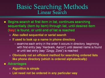Basic Searching Methods Linear Search presentation | free to view