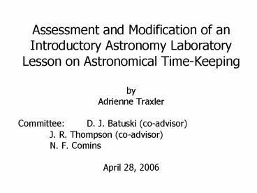 Assessment and Modification of an Introductory Astronomy Laboratory ...