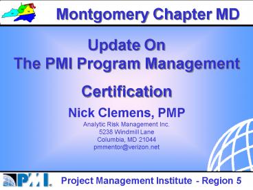 Update On The PMI Program Management presentation | free to view