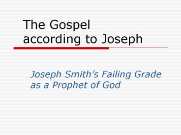 The Gospel according to Joseph presentation | free to view