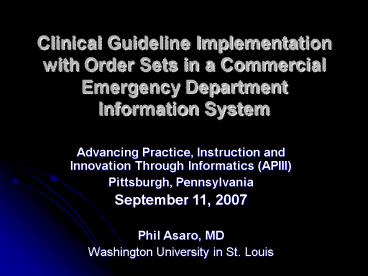 PPT – Clinical Guideline Implementation with Order Sets in a Commercial ...