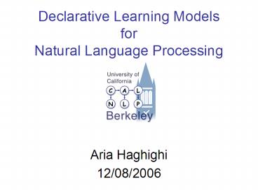 Declarative Learning Models for Natural Language Processing ...