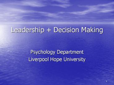 Leadership Decision Making presentation | free to view