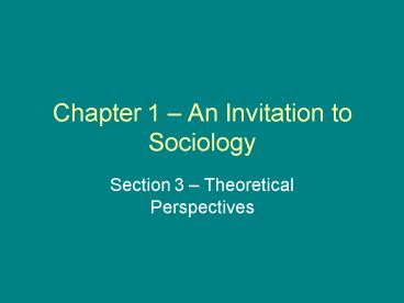 Chapter 1 An Invitation to Sociology presentation | free to view