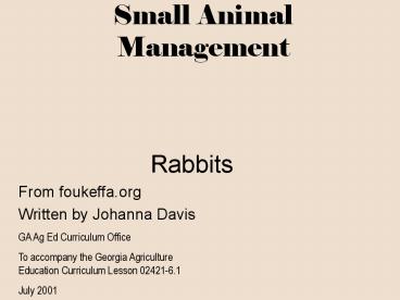 Small Animal Management presentation | free to view