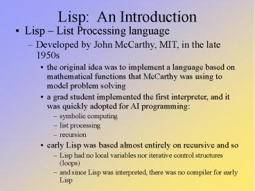 Lisp: An Introduction presentation | free to download