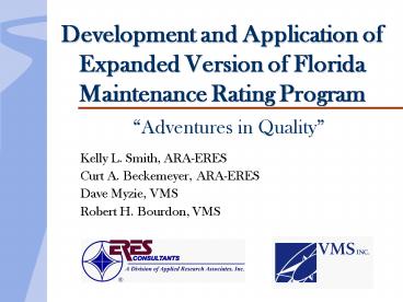 Development and Application of Expanded Version of Florida Maintenance ...