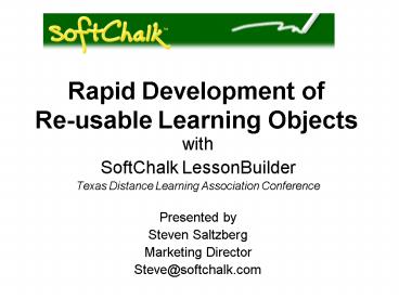 PPT – Rapid Development of Reusable Learning Objects PowerPoint ...