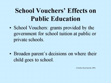 School Vouchers Effects on Public Education presentation | free to view