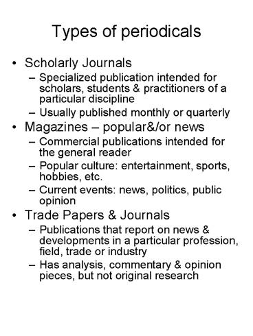 Types of periodicals presentation | free to view
