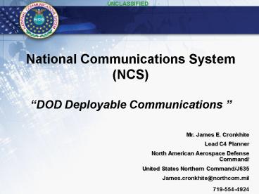 National Communications System NCS DOD Deployable Communications ...