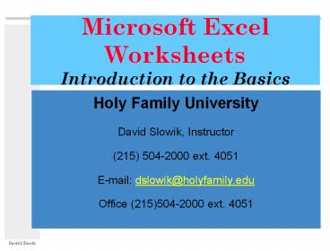 Microsoft Excel Worksheets Introduction to the Basics presentation ...