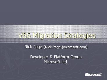 VB6 Migration Strategies presentation | free to view