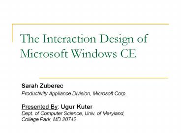 The Interaction Design of Microsoft Windows CE presentation | free to ...