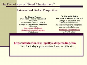 The Dichotomy of Read Chapter Five Instructor and Student Perspectives ...