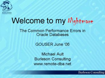 PPT – Welcome to my Nightmare PowerPoint presentation | free to view - id: 26fbb-ZWMwO