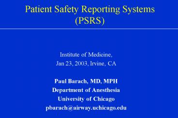 PPT – Patient Safety Reporting Systems PSRS PowerPoint presentation ...