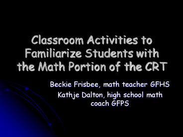 PPT – Classroom Activities to Familiarize Students with the Math ...