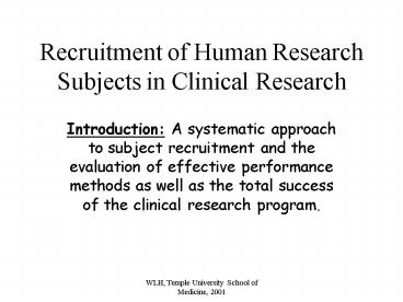 Recruitment of Human Research Subjects in Clinical Research ...