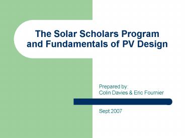 PPT – The Solar Scholars Program and Fundamentals of PV Design ...