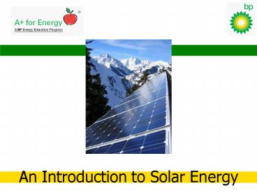 An Introduction to Solar Energy presentation | free to view
