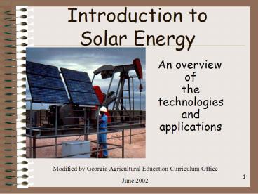 Introduction to Solar Energy presentation | free to view