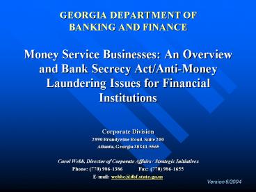 PPT – GEORGIA DEPARTMENT OF BANKING AND FINANCE Money Service ...