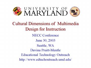 Cultural Dimensions of Multimedia Design for Instruction presentation ...