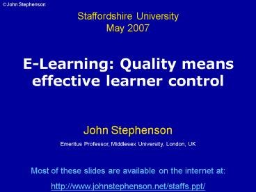 ELearning: Quality means effective learner control presentation | free ...